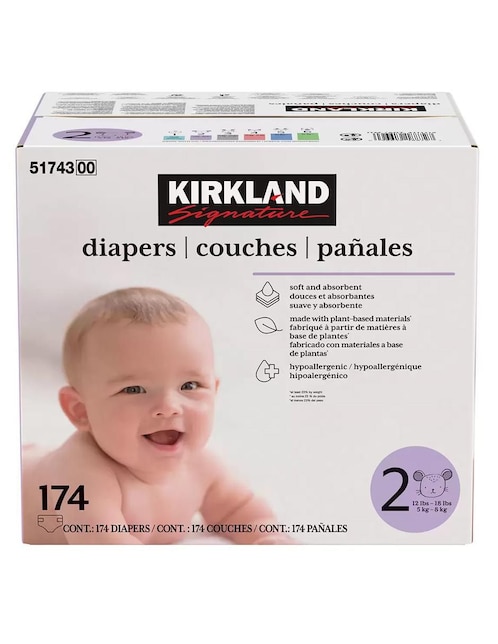 Pañales para bebé Kirkland Signature etapa 2 bebé unisex con 174 piezas 1